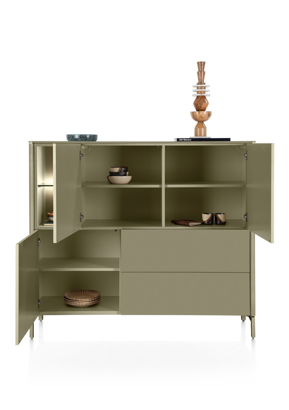 XOOON Highboard TRENTINO ca. B153 H132 T42 cm in MDF olive lackiert ...